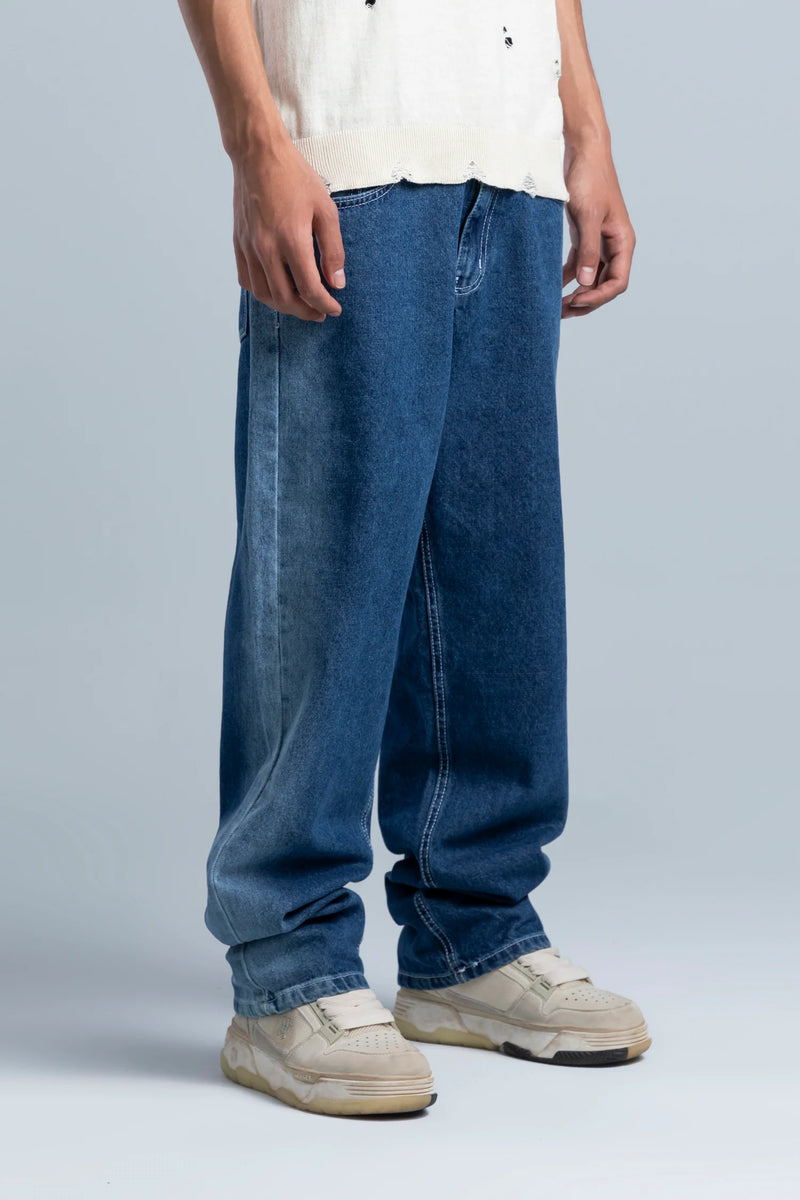 Unisex Blue Straight Fit Jeans – Eclipse Shop